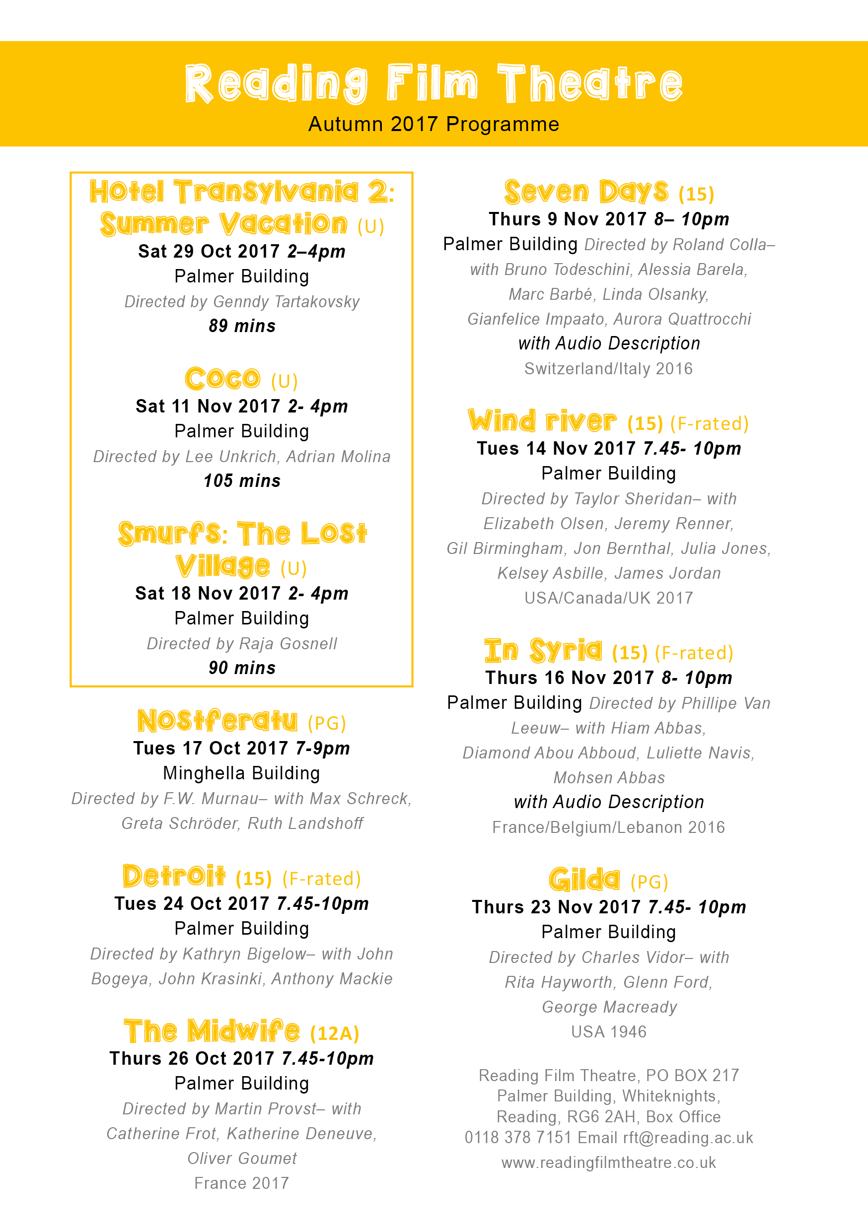 Reading Film Theatre Cinema Listing – Typography & Graphic Communication