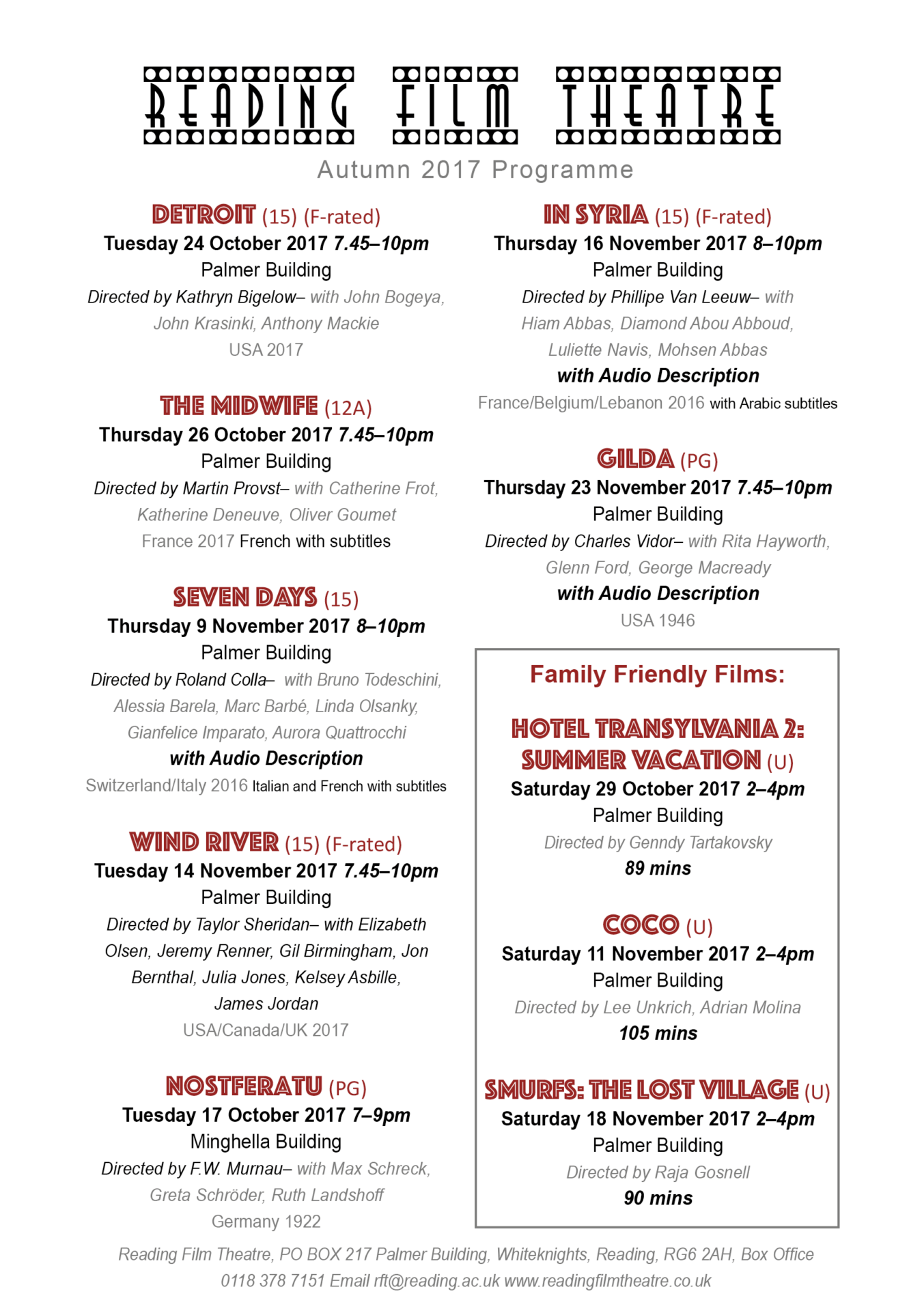 Reading Film Theatre Cinema Listing – Typography & Graphic Communication